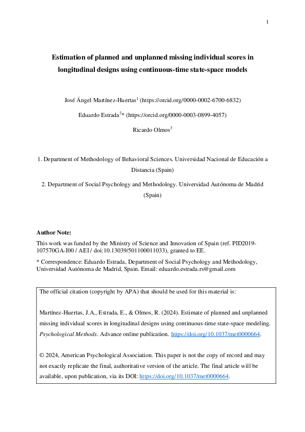 (PDF) Estimation of planned and unplanned missing individual scores in longitudinal designs ...
