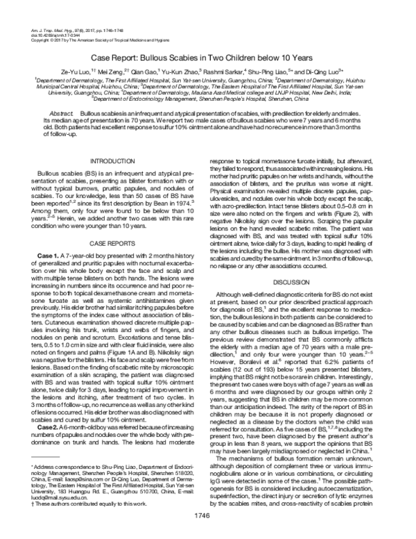 (PDF) Case Report: Bullous Scabies in Two Children below 10 Years