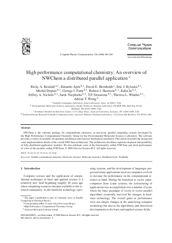 (PDF) High performance computational chemistry: An overview of NWChem a distributed parallel ...