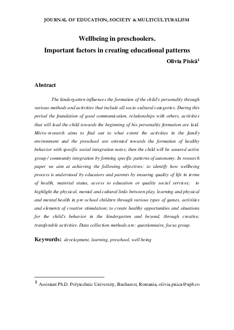 (PDF) Wellbeing in preschoolers. Important factors in creating ...