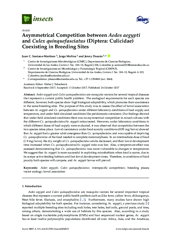 (PDF) Asymmetrical Competition between Aedes aegypti and Culex ...
