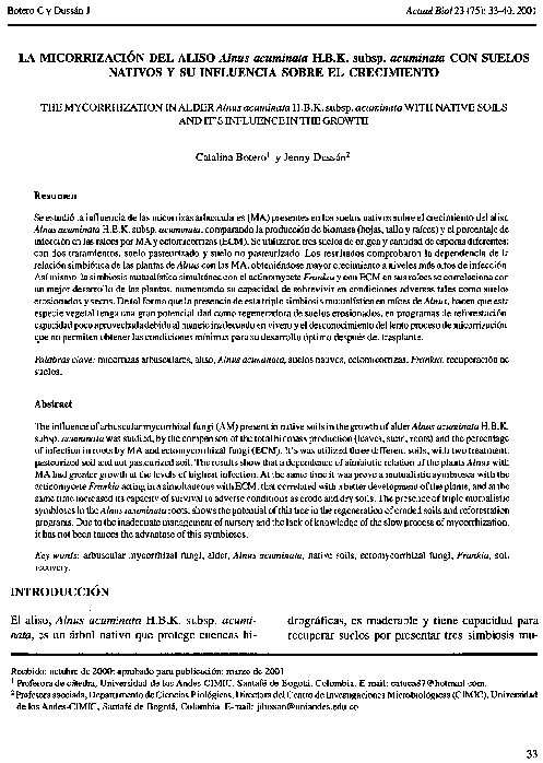 (PDF) La micorrización del aliso Alnus acuminata H.B.K. subsp ...
