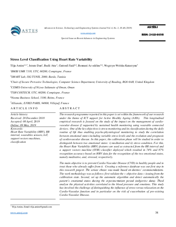 (PDF) Stress Level Classification Using Heart Rate Variability | Said Gattoufi - Academia.edu