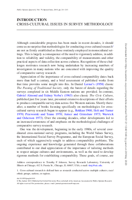 (PDF) Cross-Cultural Issues in Survey Methodology