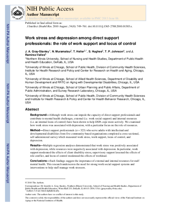 (PDF) Work stress and depression among direct support professionals ...