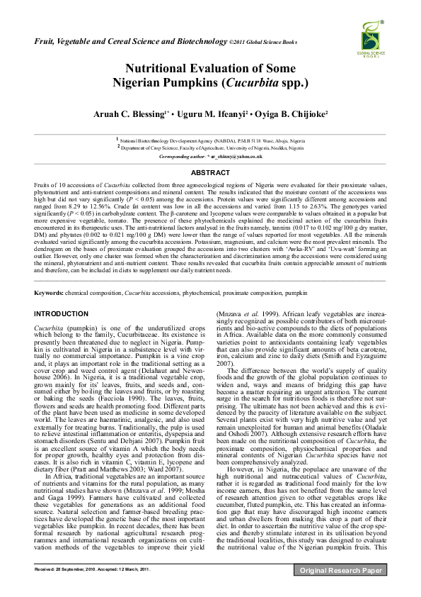 (PDF) Nutritional Evaluation of Some Nigerian Pumpkins (Cucurbita spp.)