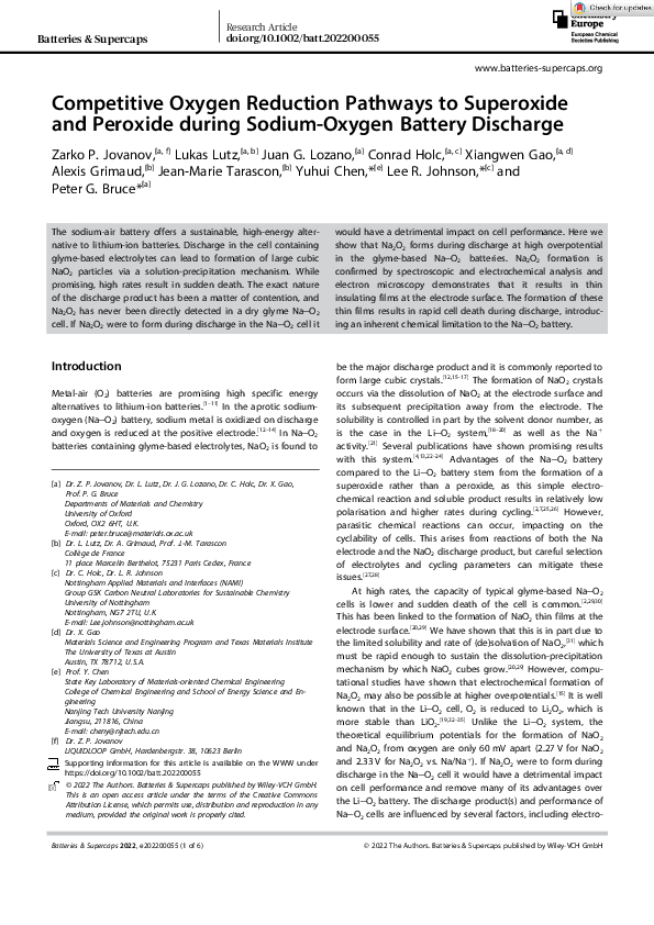 (PDF) Competitive Oxygen Reduction Pathways to Superoxide and Peroxide ...