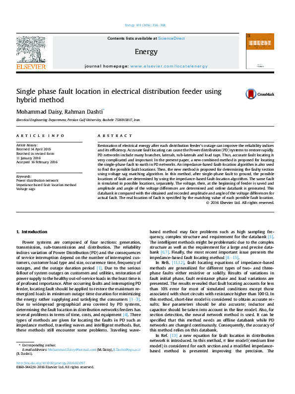 Pdf Single Phase Fault Location In Electrical Distribution Feeder Using Hybrid Method