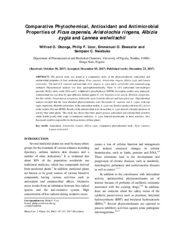(PDF) Comparative Phytochemical, Antioxidant and Antimicrobial Properties of Ficus capensis ...