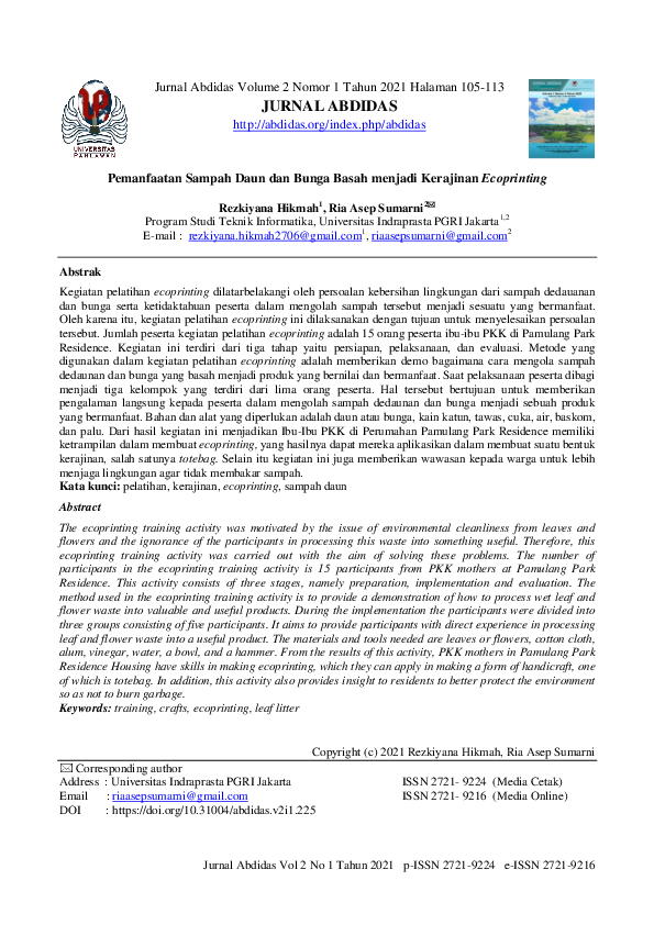 (PDF) Pemanfaatan Sampah Daun dan Bunga Basah menjadi Kerajinan Ecoprinting | ria asep sumarni ...