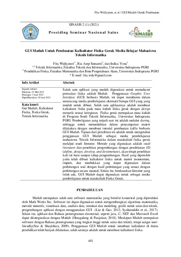 (PDF) GUI Matlab Untuk Pembuatan Kalkultator Fisika Gerak Media Belajar Mahasiswa Teknik Informatika