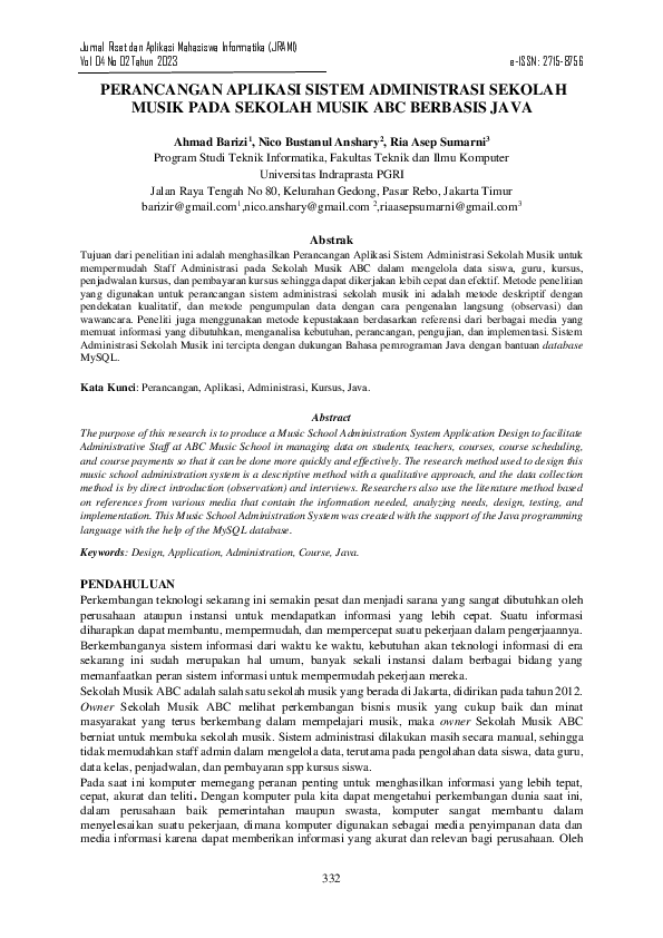 (PDF) Perancangan Aplikasi Sistem Administrasi Sekolah Musik pada Sekolah Musik ABC Berbasis ...