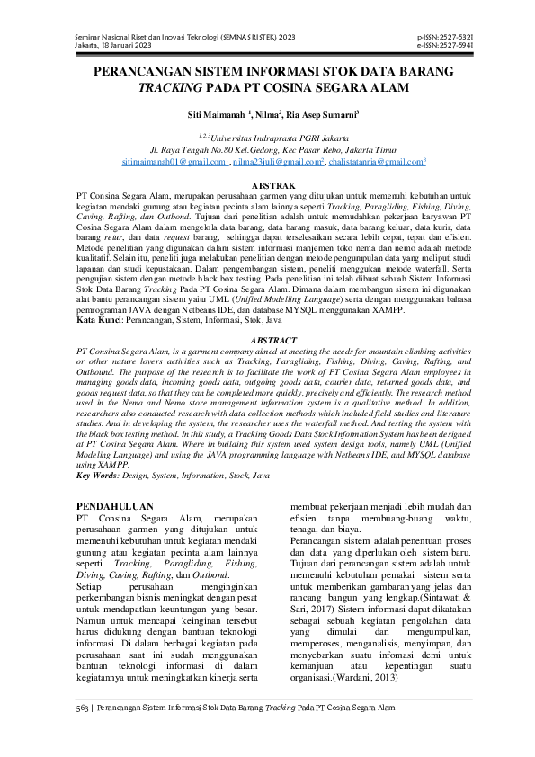 (PDF) Perancangan Sistem Informasi Stok Data Barang Tracking Pada PT Cosina Segara Alam | ria ...