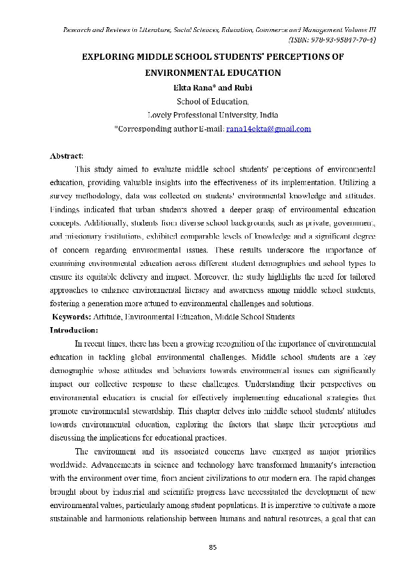 (PDF) EXPLORING MIDDLE SCHOOL STUDENTS’ PERCEPTIONS OF ENVIRONMENTAL ...