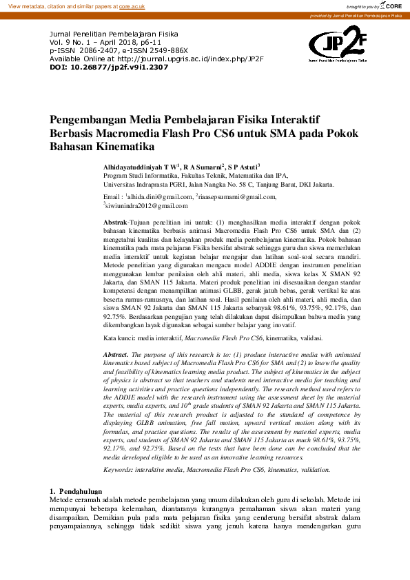 (PDF) Pengembangan Media Pembelajaran Fisika Interaktif Berbasis Macromedia Flash Pro CS6 untuk ...