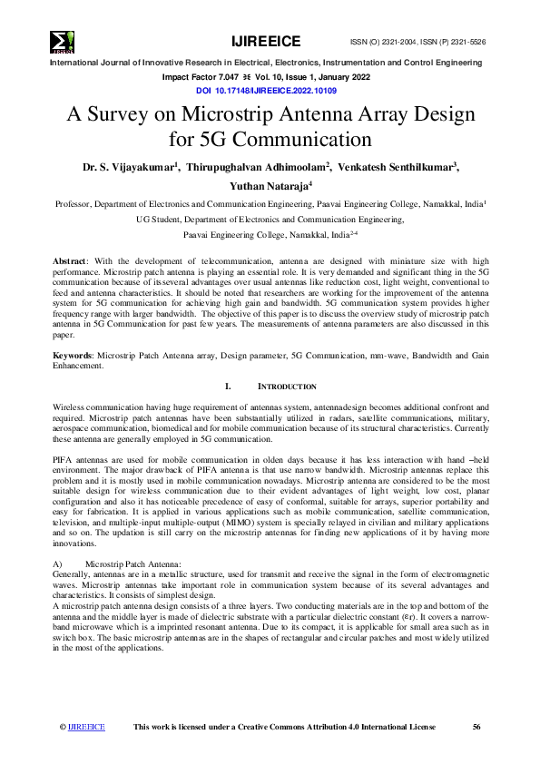 (PDF) A Survey on Microstrip Antenna Array Design for 5G Communication