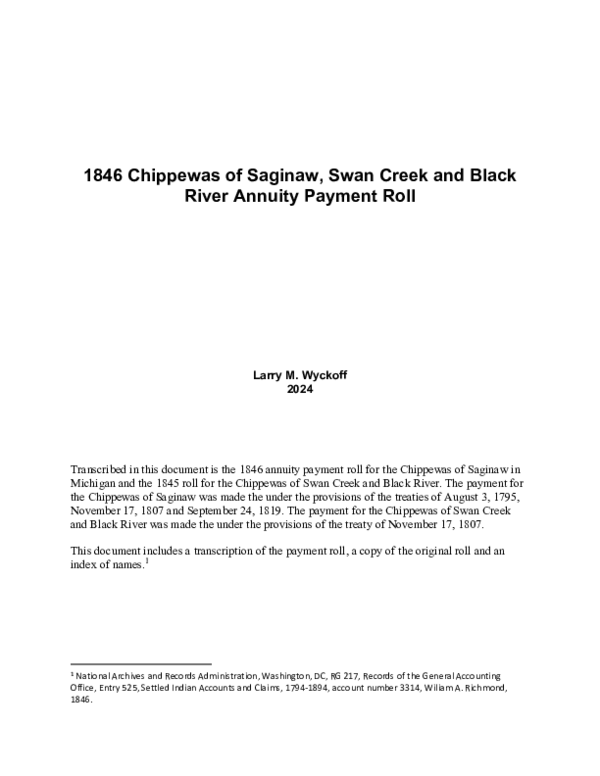(PDF) 1846 Chippewas of Saginaw, Swan Creek and Black River Annuity ...