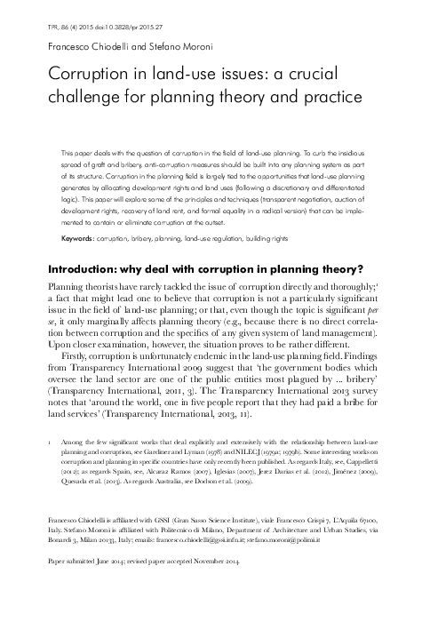 (PDF) Corruption in land-use issues: a crucial challenge for planning ...