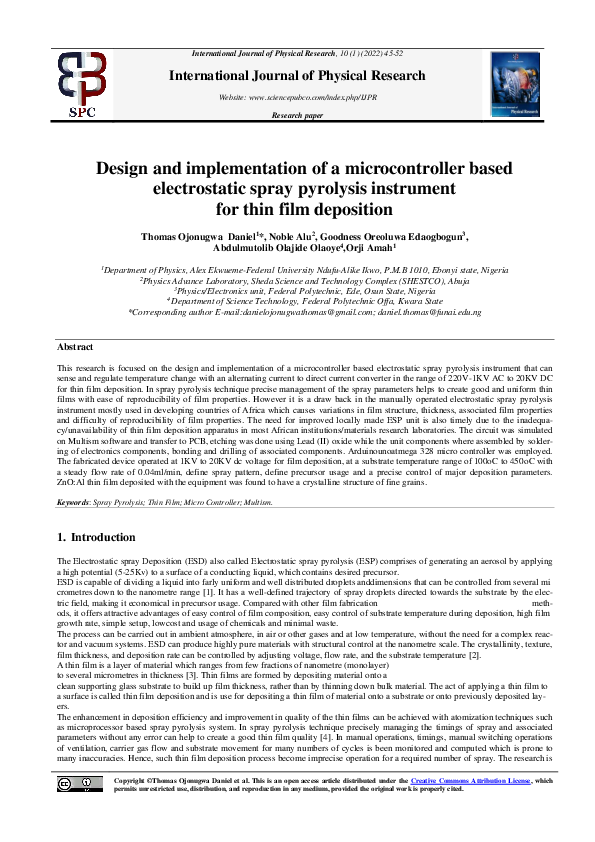 (PDF) Design and implementation of a microcontroller based electrostatic spray pyrolysis ...