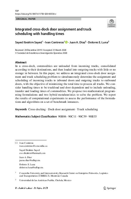(PDF) Integrated cross-dock door assignment and truck scheduling with handling times