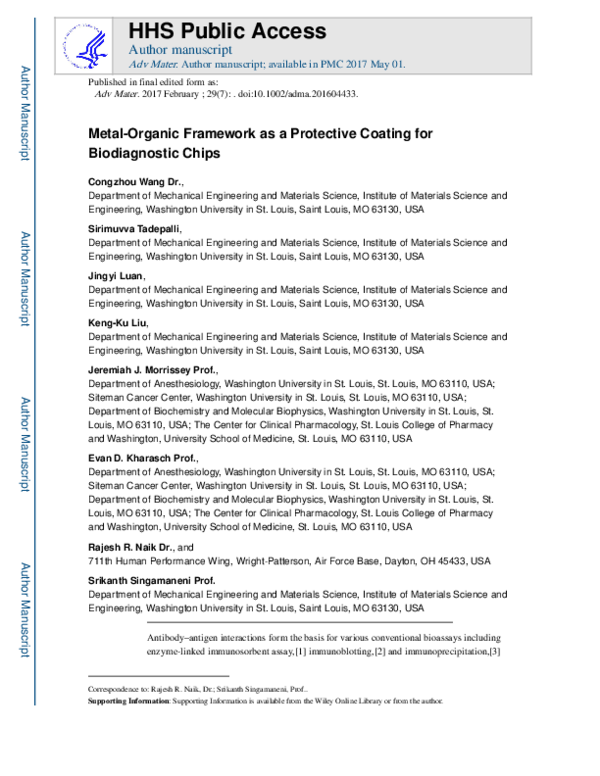 (PDF) Metal‐Organic Framework as a Protective Coating for Biodiagnostic ...