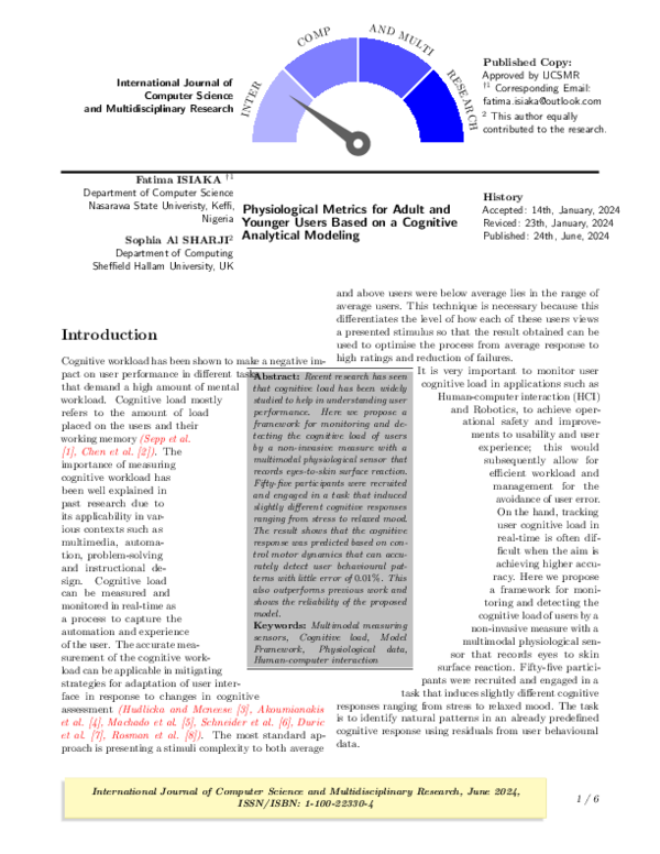 (PDF) Physiological Metrics for Adult and Younger Users Based on a Cognitive Analytical Modeling