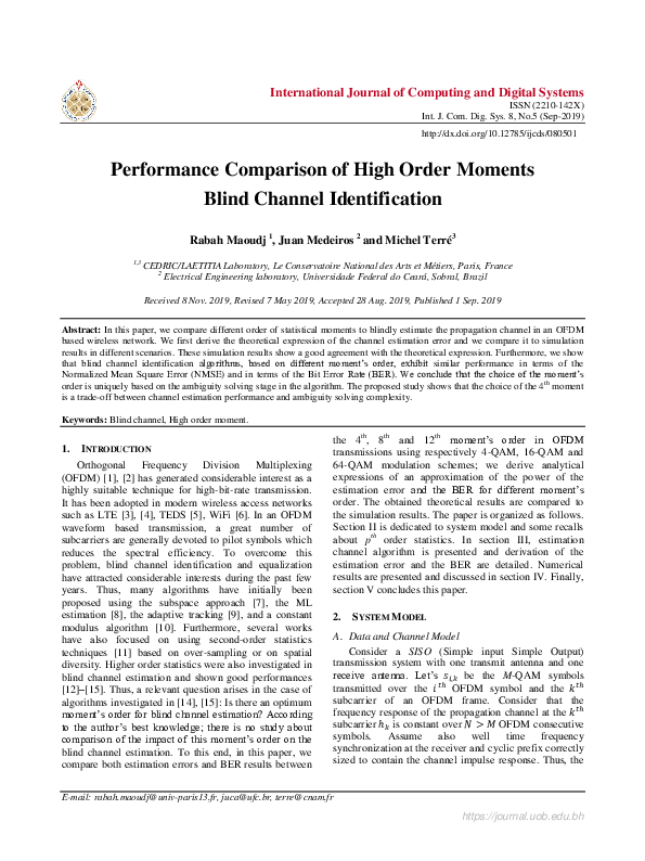 (PDF) Performance Comparison of High Order Moments Blind Channel Identification