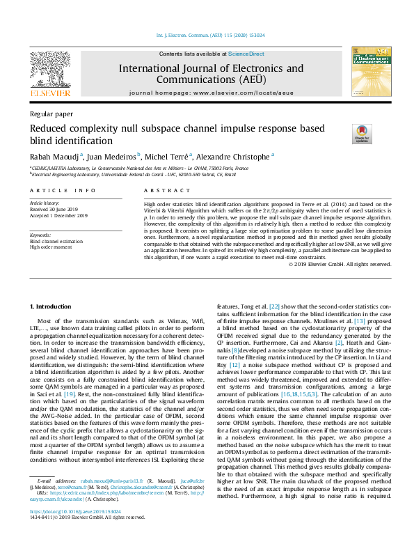 (PDF) Reduced Complexity Null Subspace Channel Impulse Response Based Blind Identification