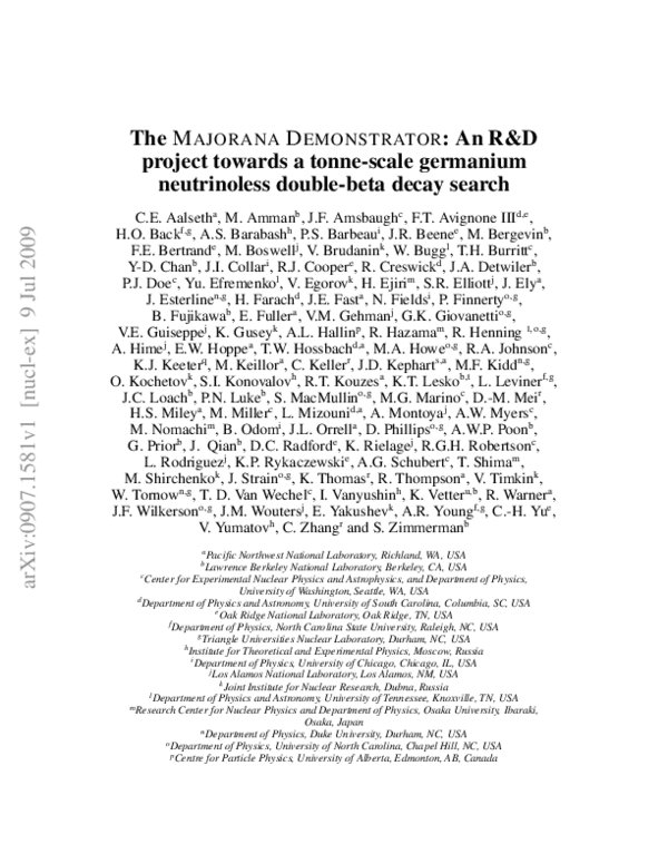 (PDF) The MAJORANA DEMONSTRATOR: An R&D project towards a tonne-scale germanium neutrinoless ...