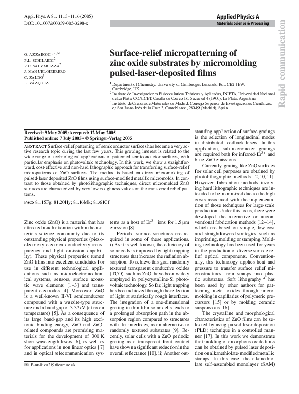 (PDF) Surface-relief micropatterning of zinc oxide substrates by ...