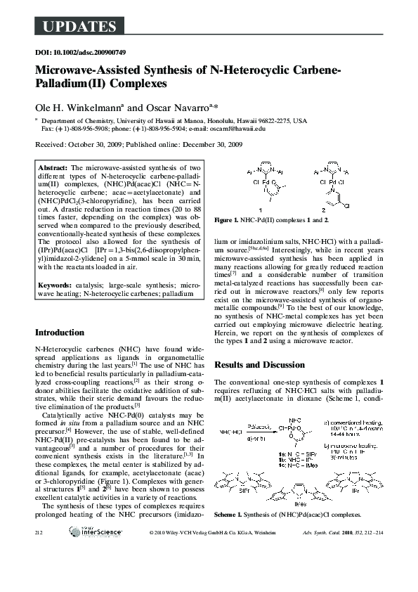 (PDF) Microwave-Assisted Synthesis of N-Heterocyclic Carbene- Palladium ...