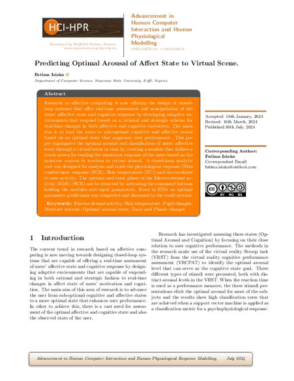 (PDF) Predicting Optimal Arousal of Affect State to Virtual Scene.