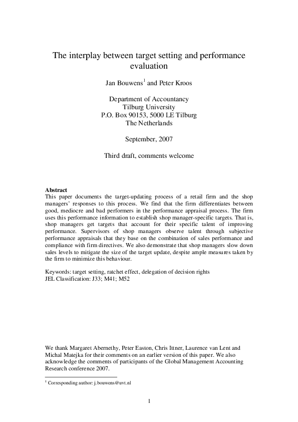 (PDF) The Interplay between Target Setting and Performance Evaluation