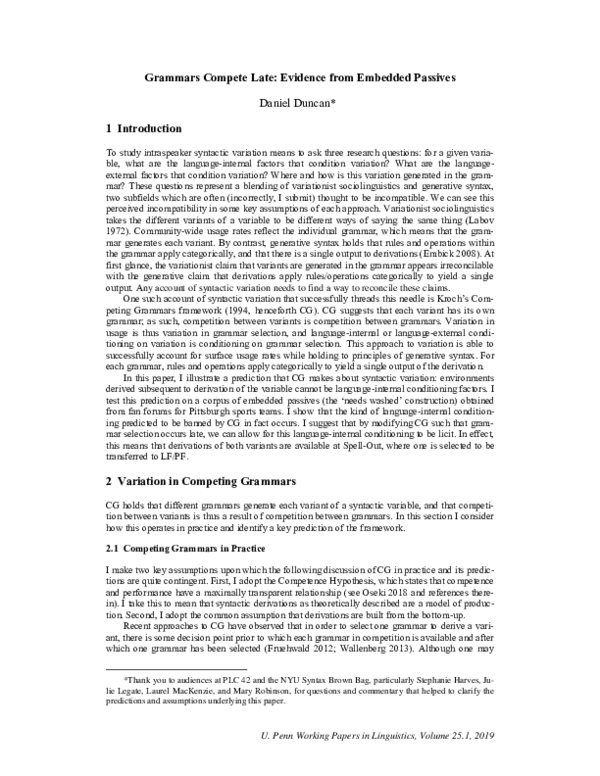 (PDF) Grammars compete late: Evidence from embedded passives