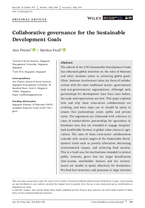 (PDF) Collaborative governance for the Sustainable Development Goals