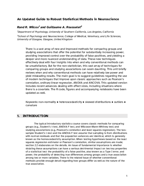 (PDF) An Updated Guide to Robust Statistical Methods in Neuroscience