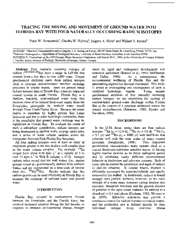 (PDF) Tracing the Mixing and Movement of Groundwater into Florida Bay ...