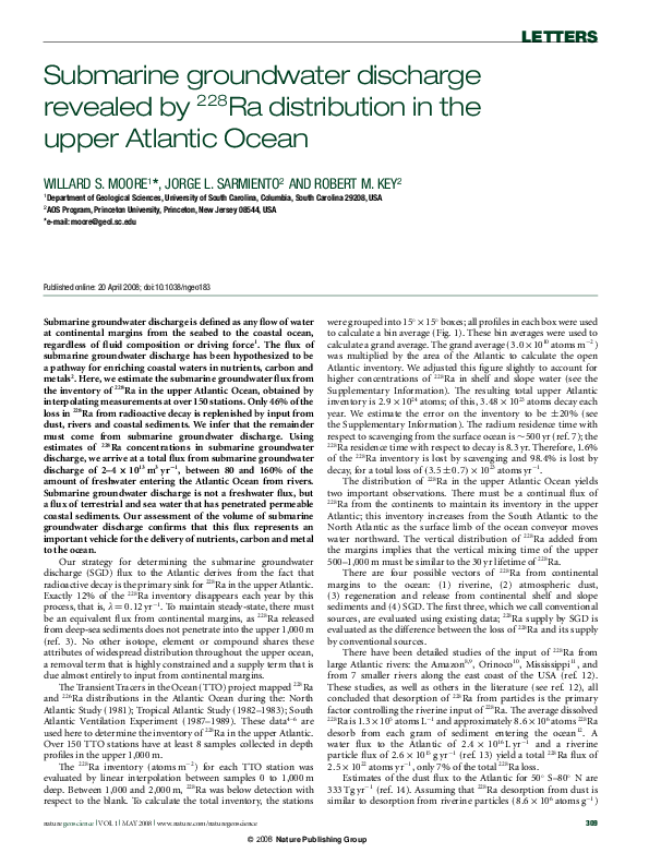 (PDF) Submarine groundwater discharge revealed by 228Ra distribution in ...