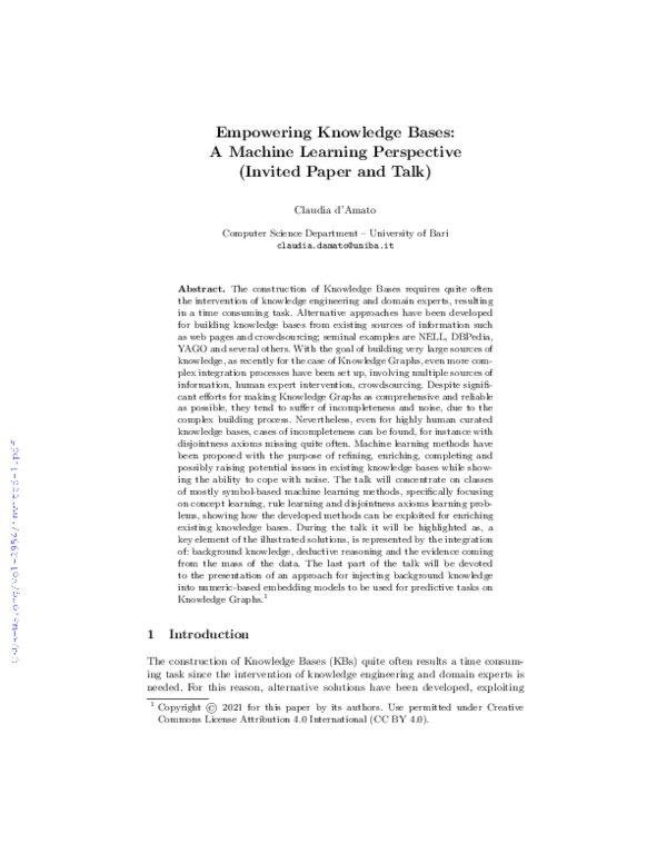 (PDF) Empowering Knowledge Bases: a Machine Learning Perspective