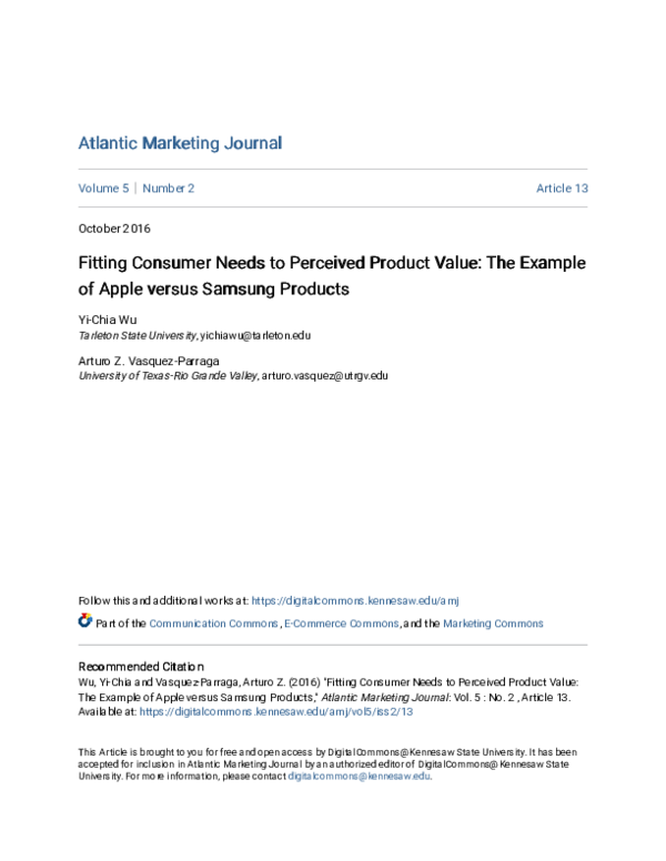 (PDF) Fitting Consumer Needs to Perceived Product Value: The Example of ...