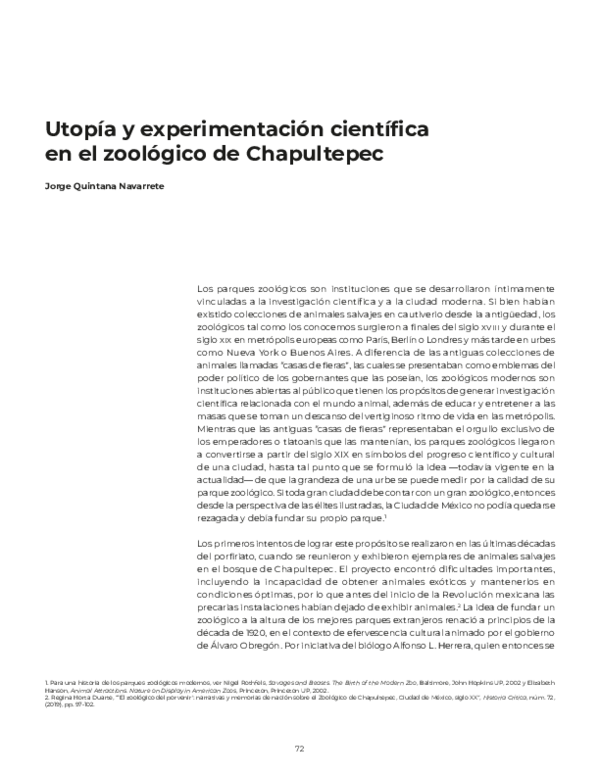 (PDF) Utopía y experimentación científica en el Zoológico de Chapultepec
