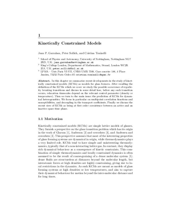 (PDF) Exploring Kinetically Constrained Models in Glasses
