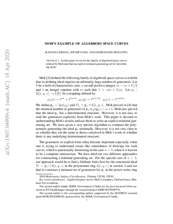 (PDF) Moh's example of algebroid space curves