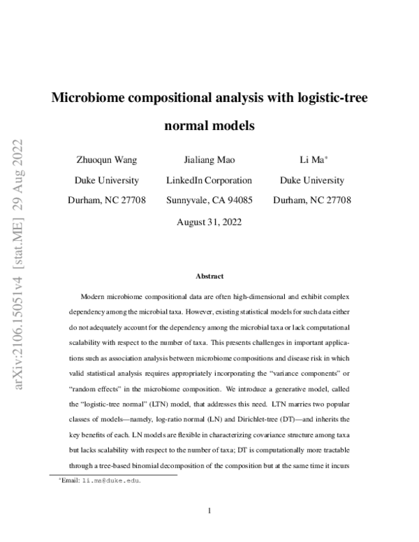 (PDF) Logistic-tree normal model for microbiome compositions