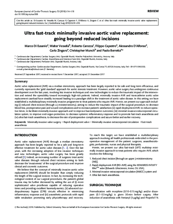 (PDF) Ultra fast-track minimally invasive aortic valve replacement ...