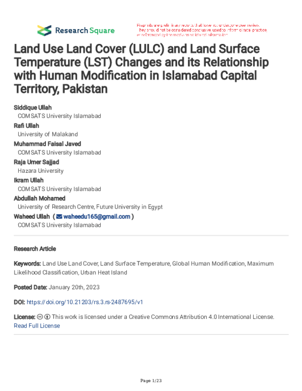 (PDF) Land Use Land Cover (LULC) and Land Surface Temperature (LST ...