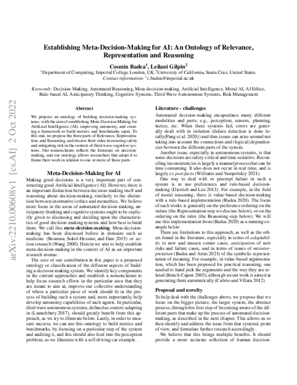 (PDF) Establishing Meta-Decision-Making for AI: An Ontology of Relevance, Representation and ...