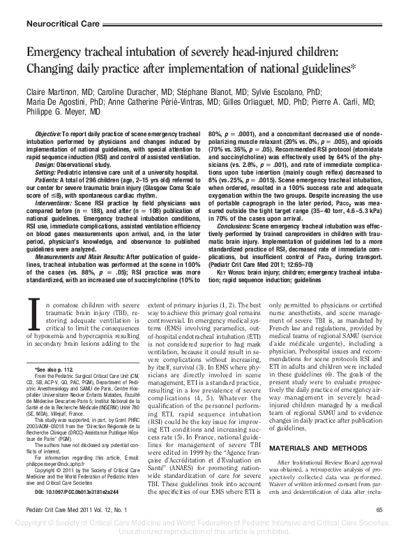 (PDF) Emergency tracheal intubation of severely head-injured children ...