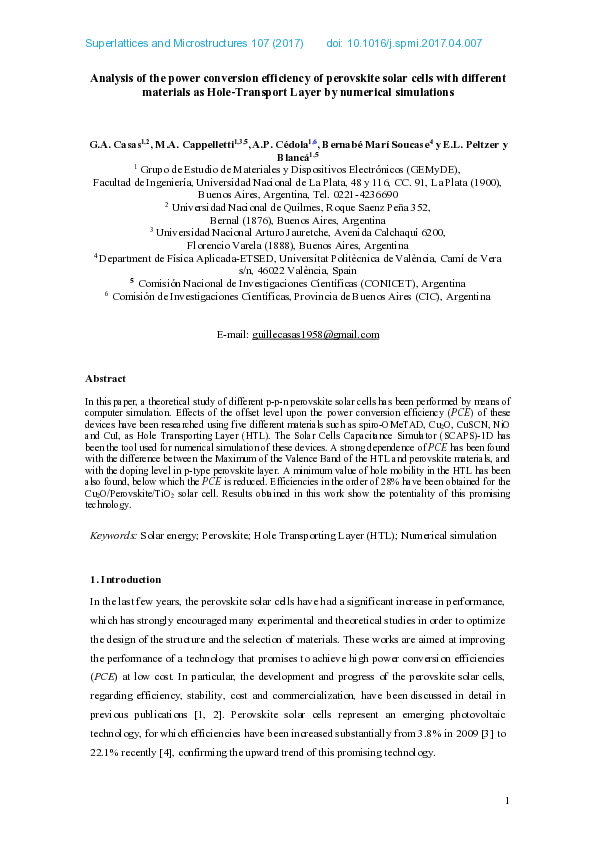 (PDF) Analysis of the power conversion efficiency of perovskite solar cells with different ...