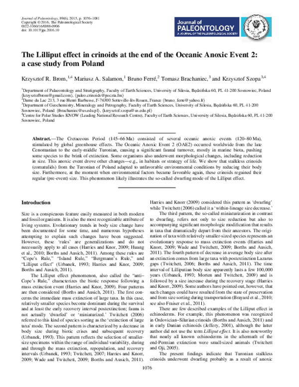 (PDF) The Lilliput effect in crinoids at the end of the Oceanic Anoxic ...